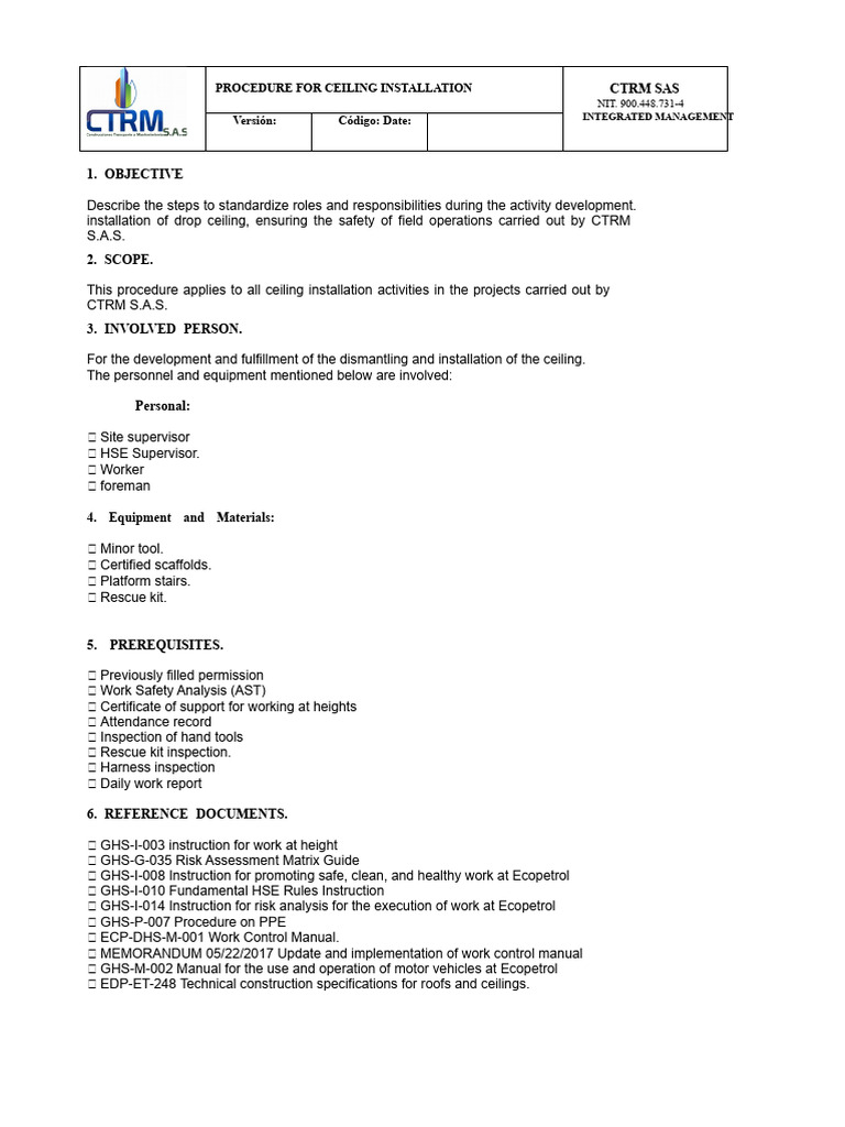 Ceiling Installation Procedure | PDF | Personal Protective Equipment ...