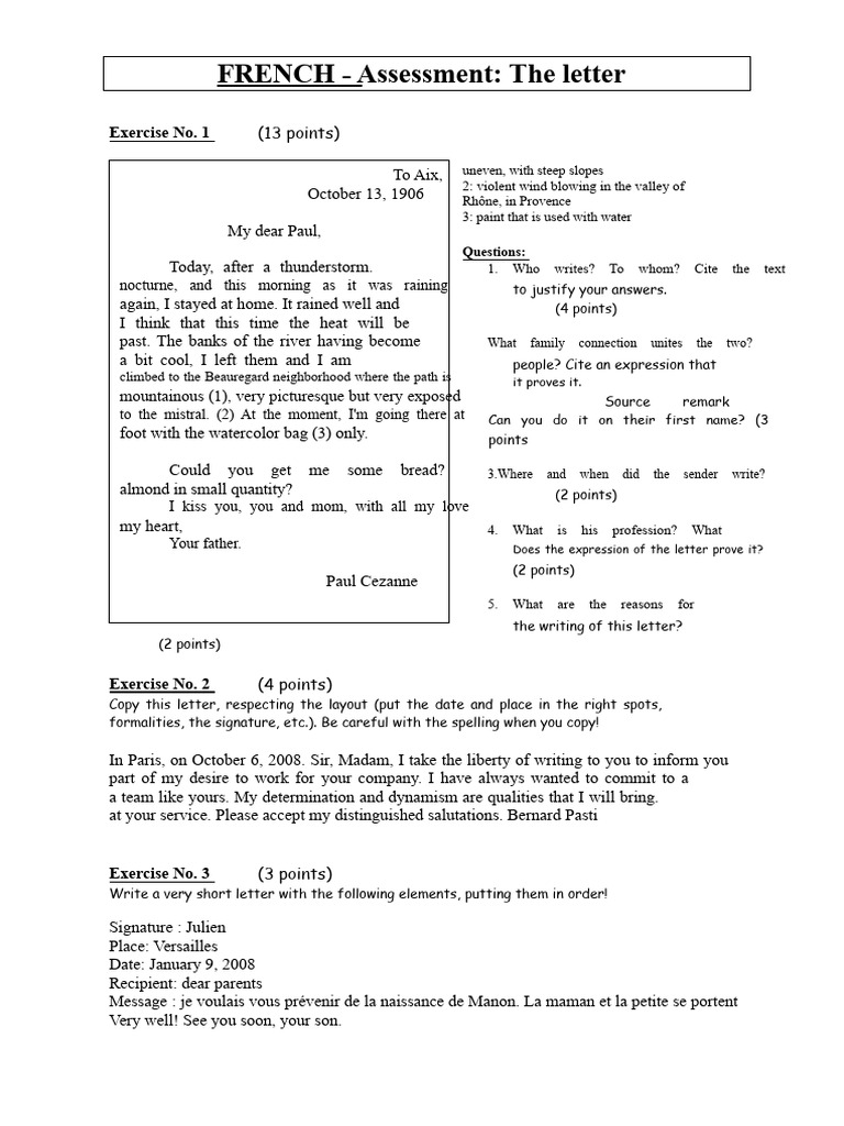 French evaluation on the letter | PDF