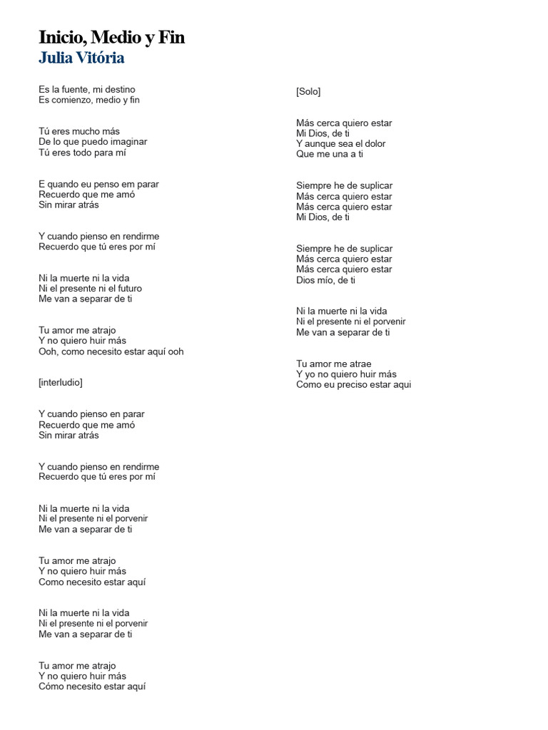 Inicio, Medio y Fin Letra | PDF