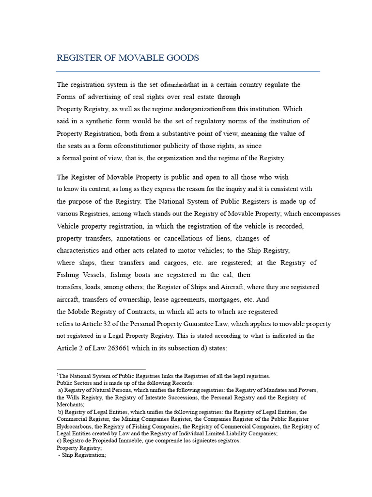Movable Goods Registration Overview | PDF | Guarantee | Property