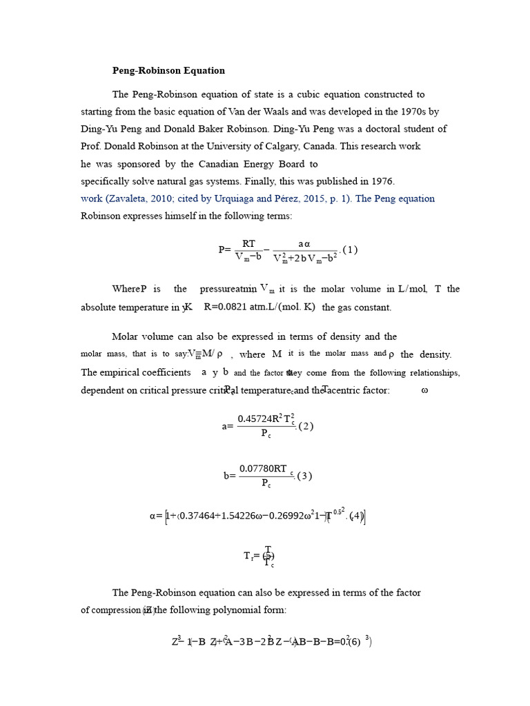 Peng Robinson Equation | PDF | Applied Probability | Applied Mathematics