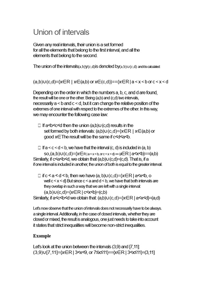 Union and intersection of intervals in mathematics | PDF | Interval (Mathematics) | Intersection ...