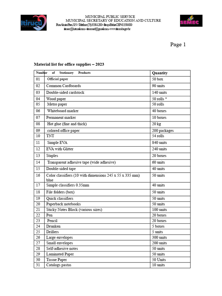2023 Office Supplies Inventory List | PDF | Adhesive | Conservation And ...