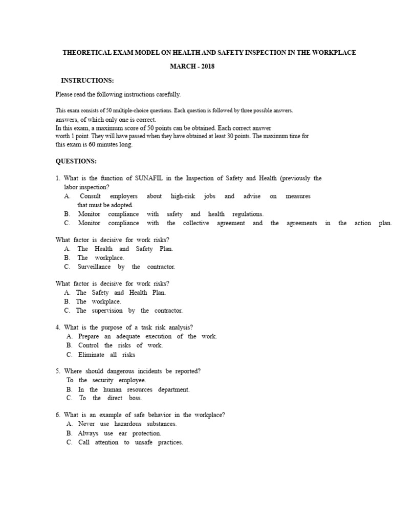 Health and Safety Inspection Exam Guide | PDF | Occupational Safety And ...