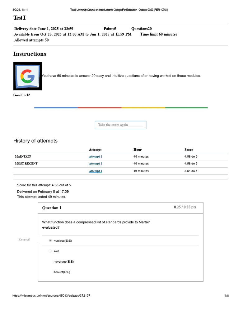 Test I - University Course On Introduction To Google For Education ...
