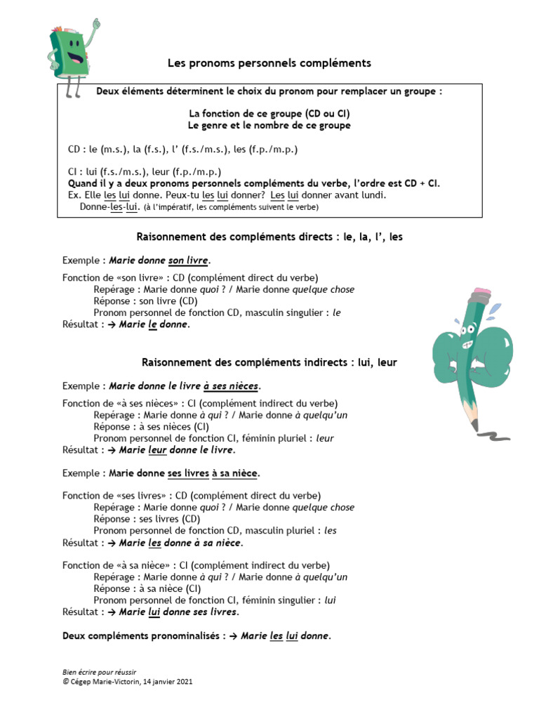 Choix des pronoms personnels compléments | PDF