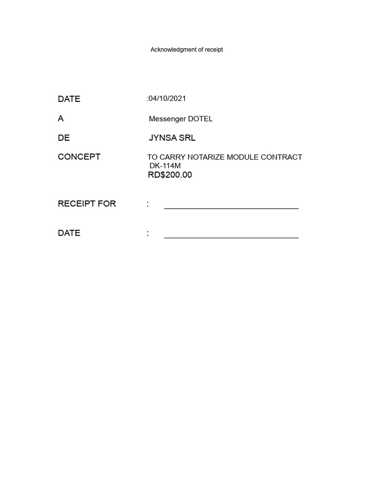 Empty Receipt Acknowledgment | PDF