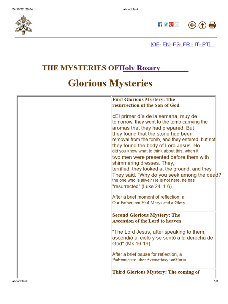 Glorious Mysteries | PDF | Lord's Prayer | Rosary