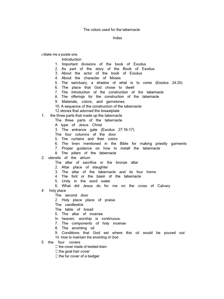 Colors and Symbolism of the Tabernacle | PDF | Book Of Exodus | Tabernacle