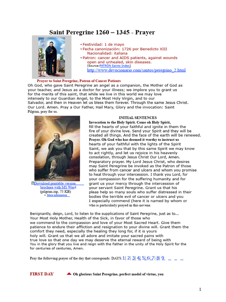 May 1st St. Peregrine Cancer Dev | PDF | Prayer | Saint