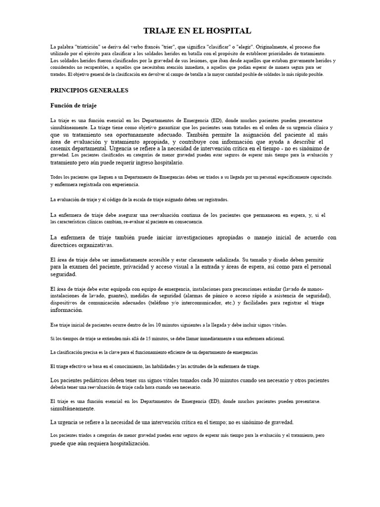 Guía de Triaje en Emergencias Hospitalarias | PDF | Departamento de ...