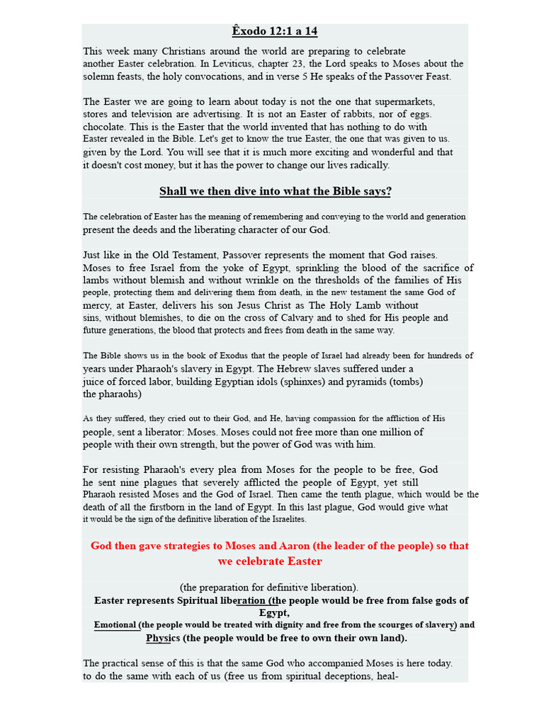 Outline Exodus 12_Celebrating Passover | PDF | Passover | The Exodus