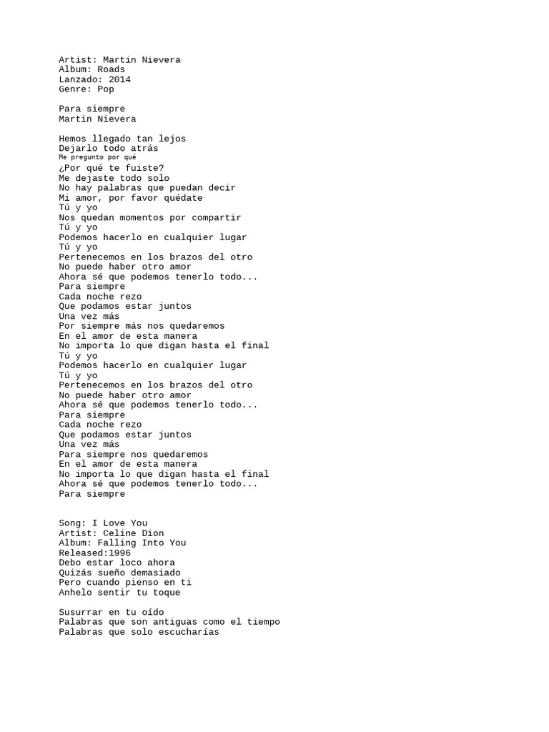 Letra de Canción de Amor | PDF | Amor