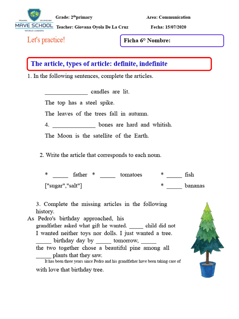 Let's Practice The Article Classes of Definite and Indefinite Articles ...