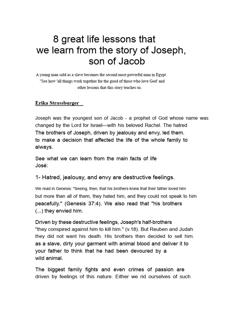 8 Great Life Lessons We Learned From The Story of Joseph | PDF ...