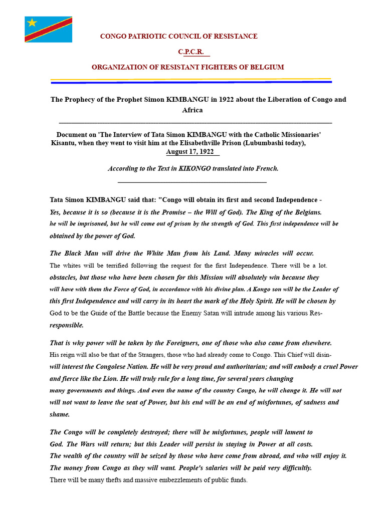 Kimbangu's Prophecy on Congo's Independence | PDF | Democratic Republic ...