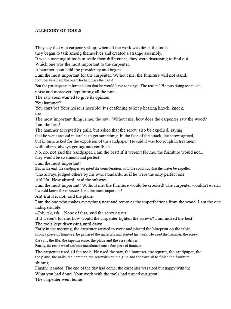 ALLEGORY OF TOOLS.docx | PDF | Carpentry