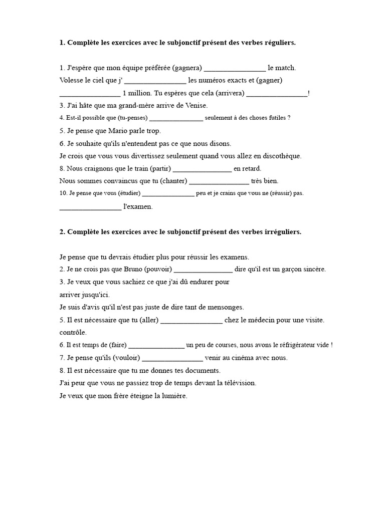 Exercices de subjonctif présent en français | PDF