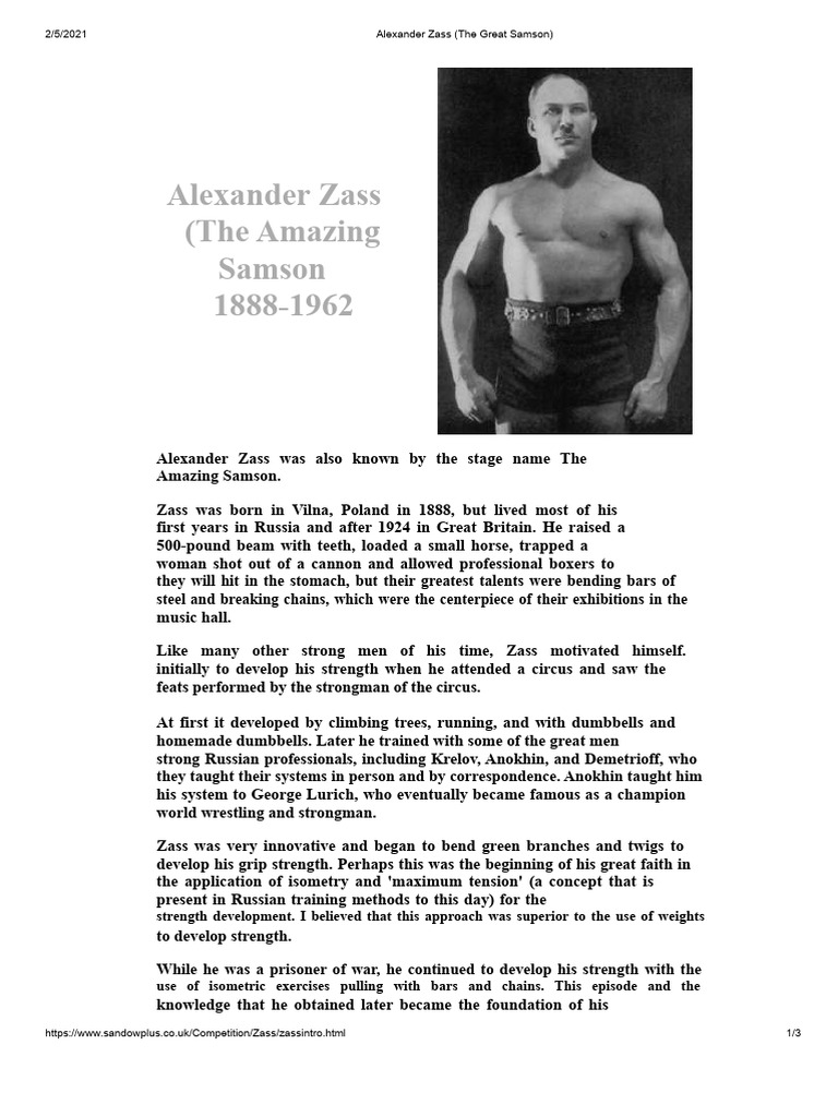 Alexander Zass (The Great Samson) | PDF | Strength Training | Physical ...