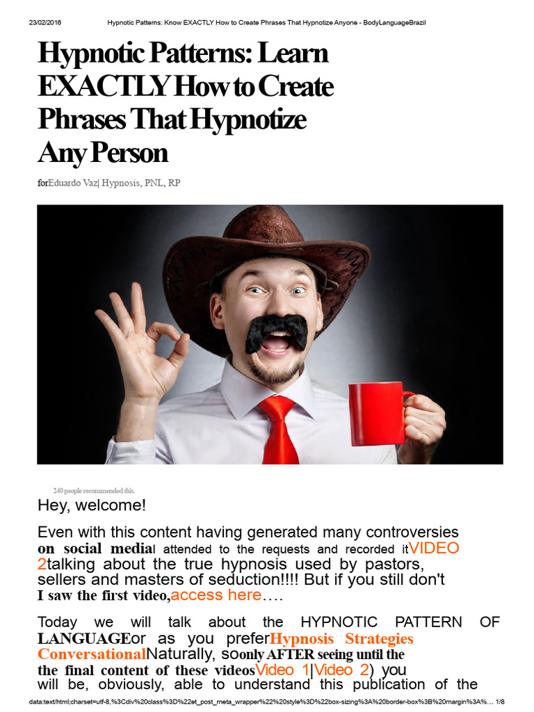 Hypnotic Patterns: Know EXACTLY How To Create Phrases That Hypnotize Anyone | PDF | Hypnosis ...