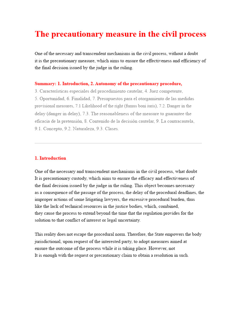 The Precautionary Measure in Civil Proceedings | PDF | Child Custody ...