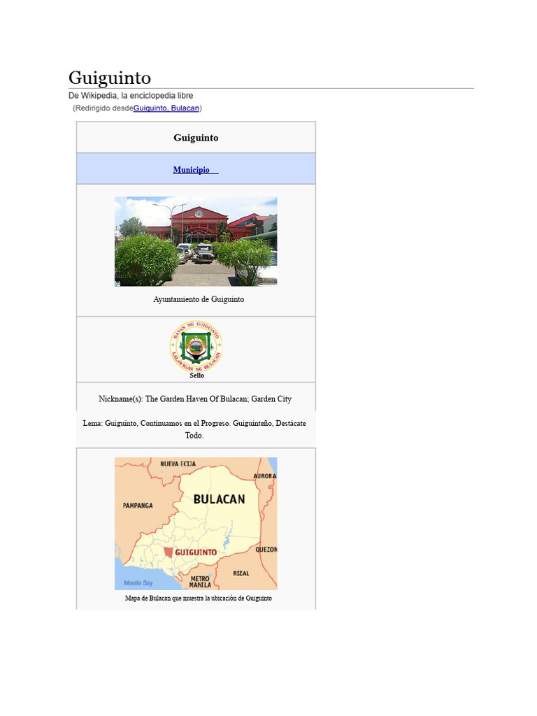Guiguinto: Municipio en Bulacan, Filipinas | PDF | Filipinas
