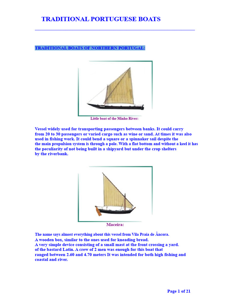 Traditional Portuguese Boat Types | PDF | Mast (Sailing) | Rudder