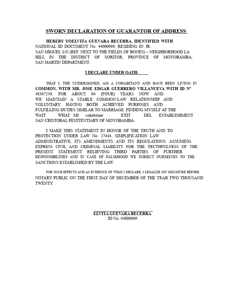 Sworn Declaration of Guarantor | PDF