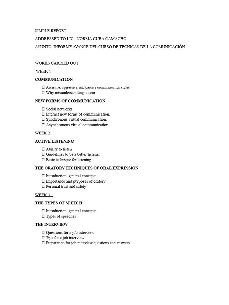 Report On The Progress of The Communication Techniques Course.-7892 | PDF