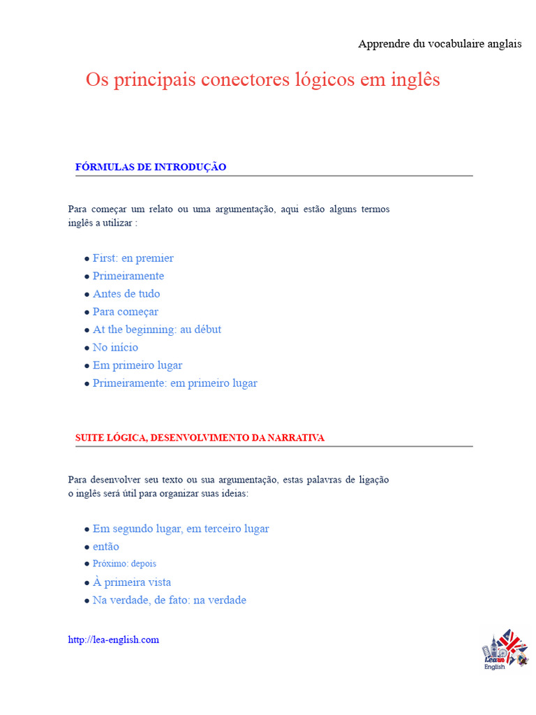os principais conectores lógicos em inglês | PDF | Narrativa | Verdade
