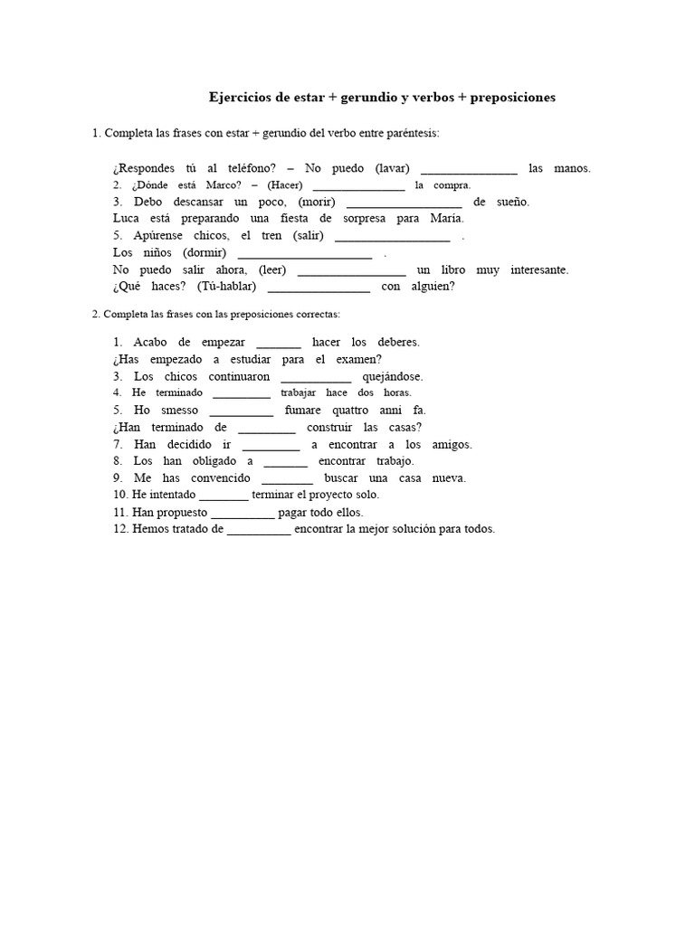 Ejercicios de estar y preposiciones | PDF