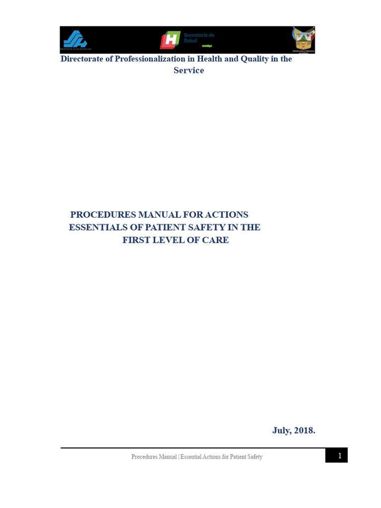 Manual of Procedures Essential Safety Actions For The Patient at The ...
