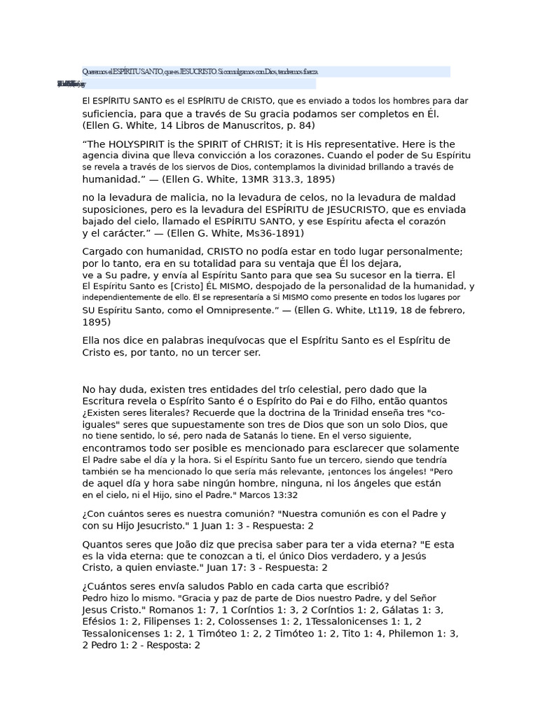 ¿Quién Es El Espíritu Santo Según Ellen White? | PDF | Cristo (título) | espíritu Santo