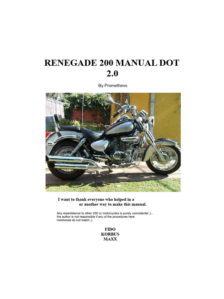 Renegade 200 Motorcycle Manual | PDF | Manual Transmission | Vehicles