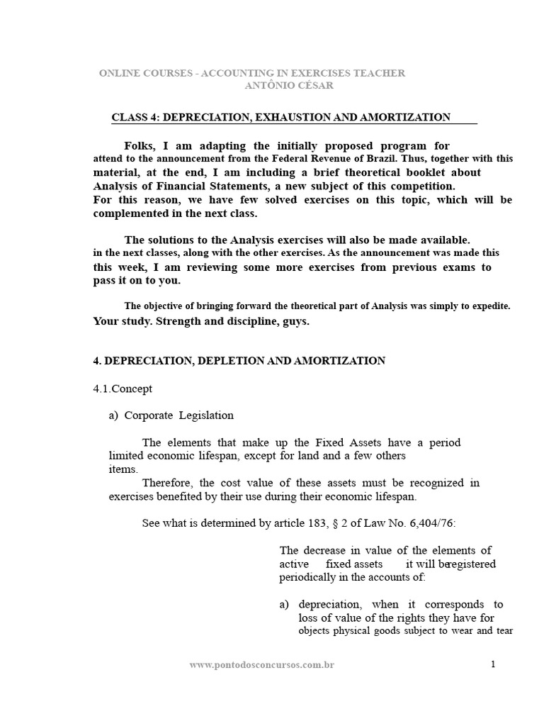 General Accounting - Exercises - Class 04 Depreciation, Amortization, and Depletion | PDF ...