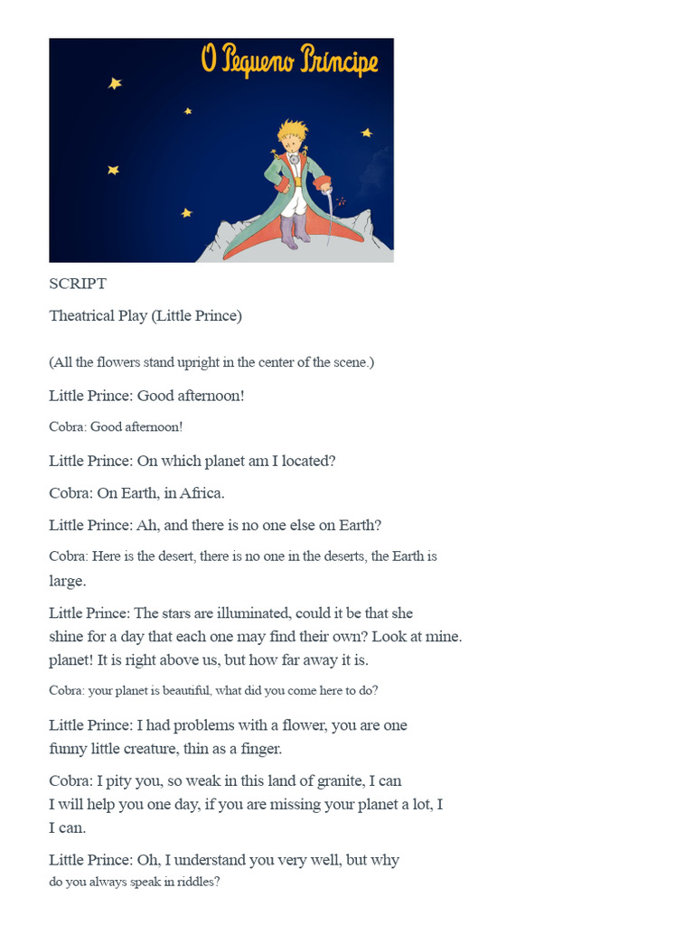 Little Prince Theatrical Play Script | PDF | The Little Prince