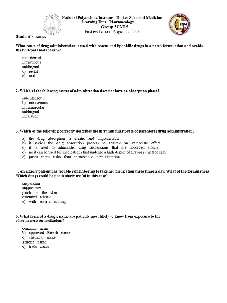 Administration Routes Exam | PDF
