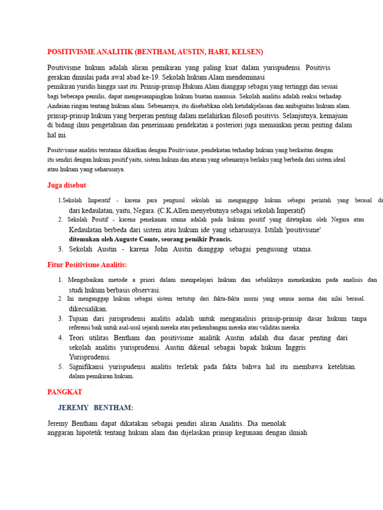 Positivisme Analitik: Bentham hingga Austin | PDF