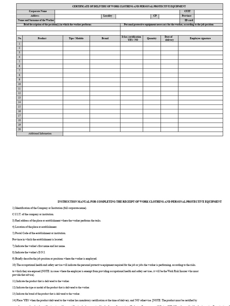 Work Clothing & PPE Delivery Certificate | PDF | Personal Protective ...