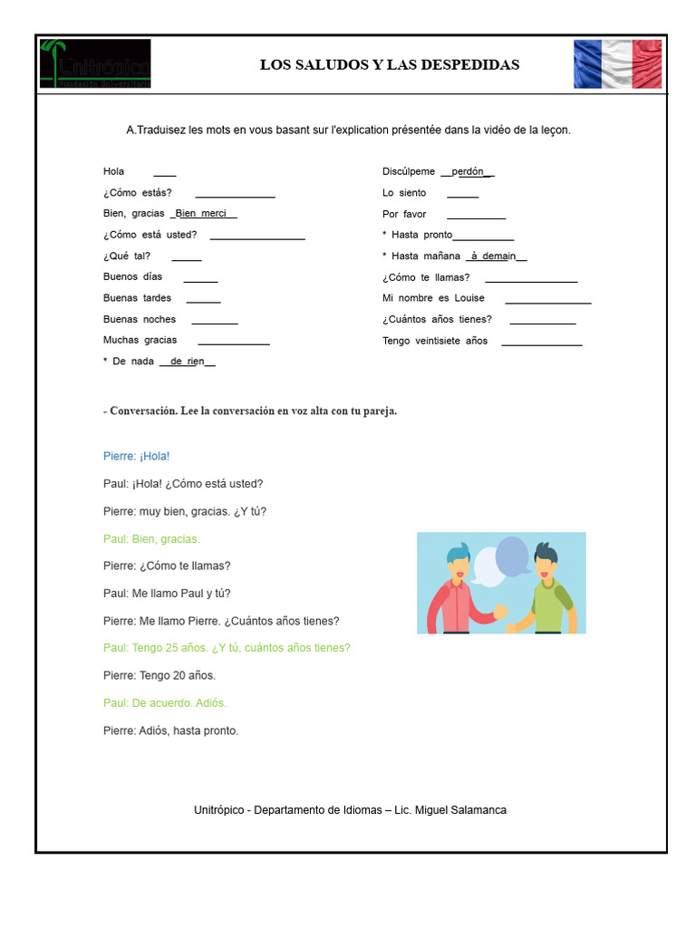 Taller 1 - Los Saludos y Las Despedidas, Los Números y Las Estaciones ...