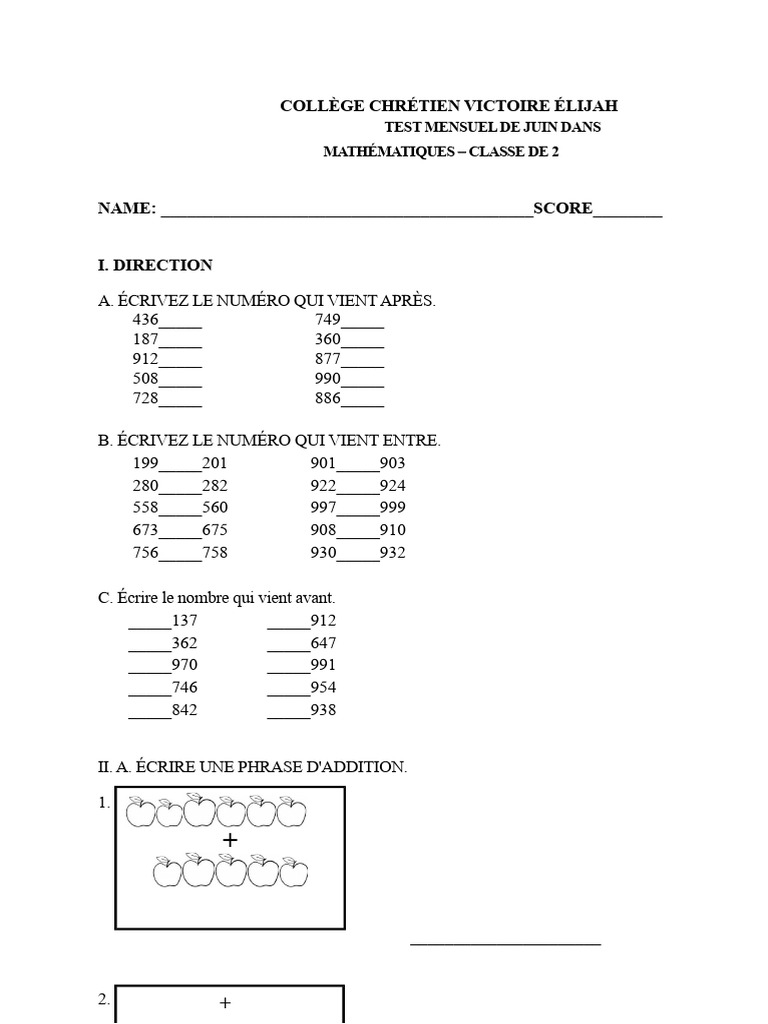 Test Mensuel de Mathématiques - 2e Classe | PDF | Peso mexicain ...