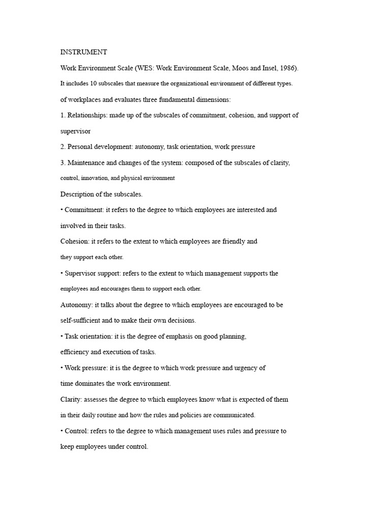 Work Environment Scale Overview | PDF | Social Psychology | Business