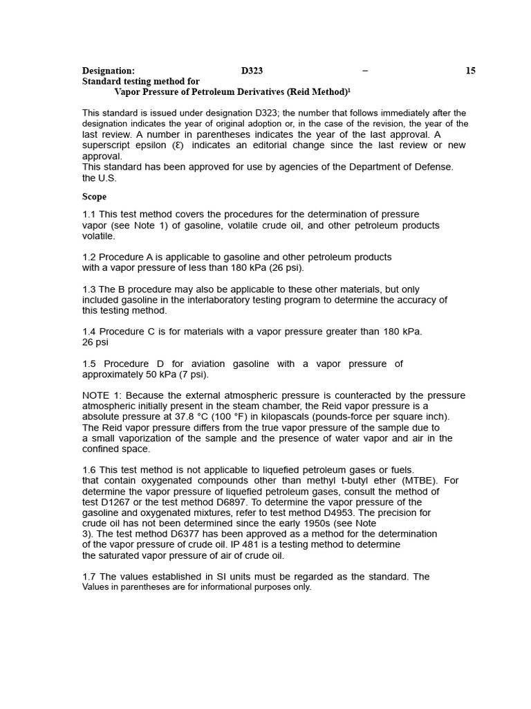 D323 Vapor Pressure of Petroleum Products (Reid Method) | PDF ...