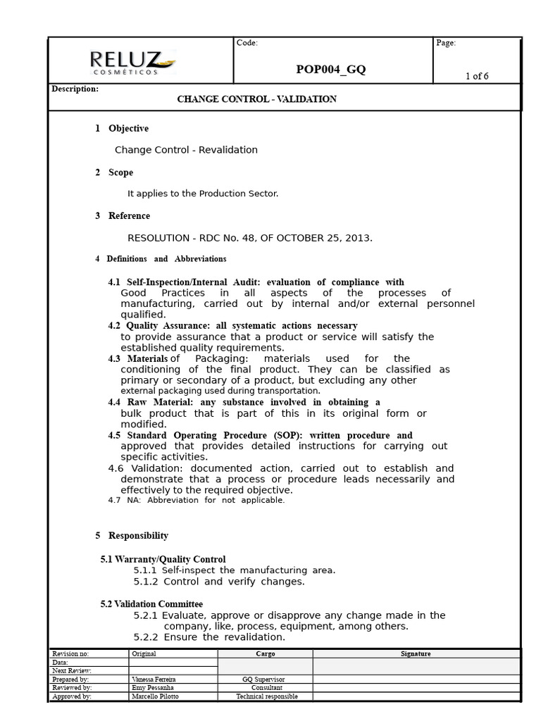 Model - POP - Change Control-Revalidation | PDF | Audit