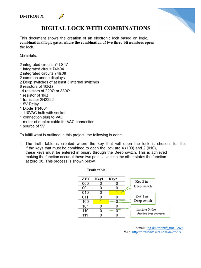 Electronic Lock With Gates | PDF | Logic Gate | Electronic Circuits