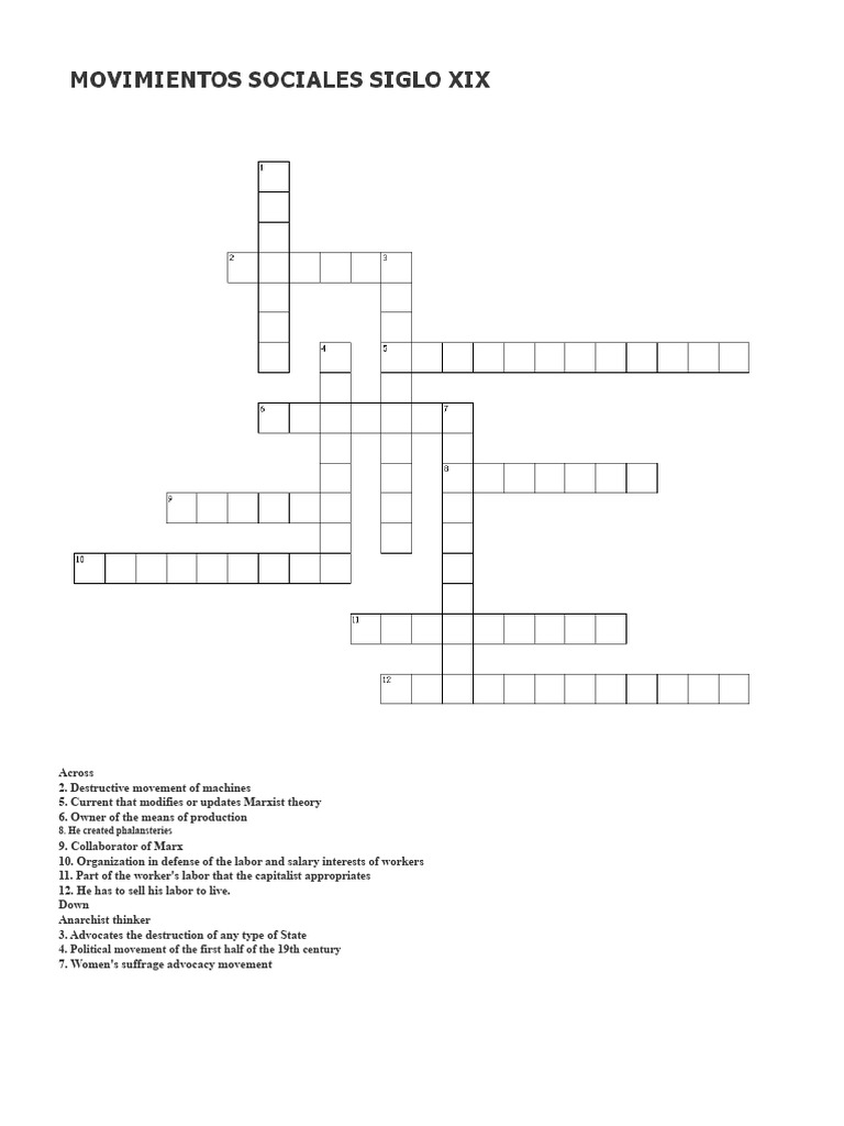 Crossword Social Movements of The 19TH Century | PDF | Marxism | Socialism