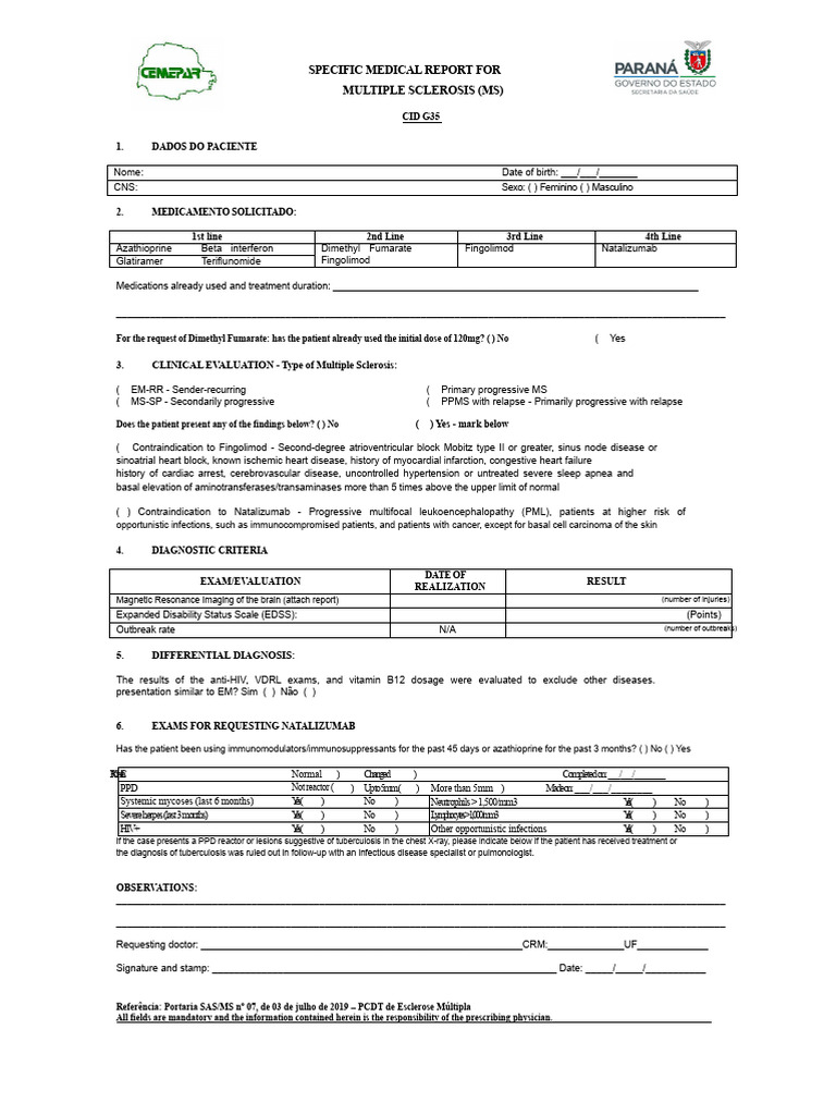 Medical Report for Multiple Sclerosis | PDF | Multiple Sclerosis ...
