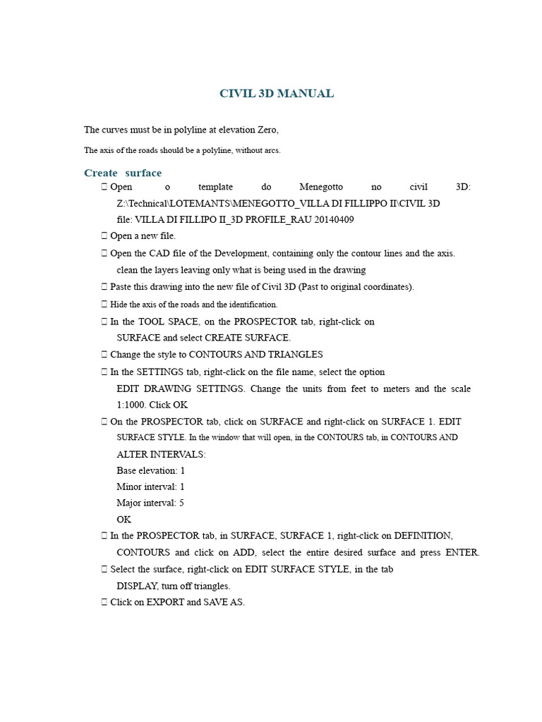 Civil 3D Manual | PDF | Coordinate System | Contour Line
