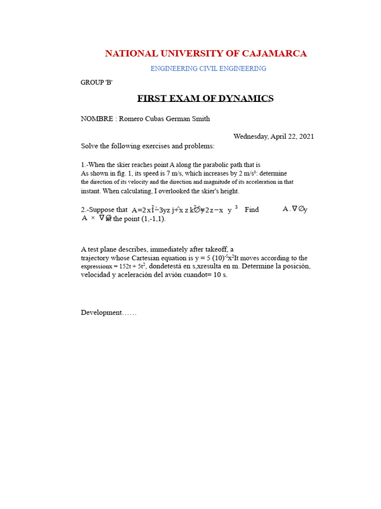 Dynamics Exam Problems for Civil Engineering | PDF