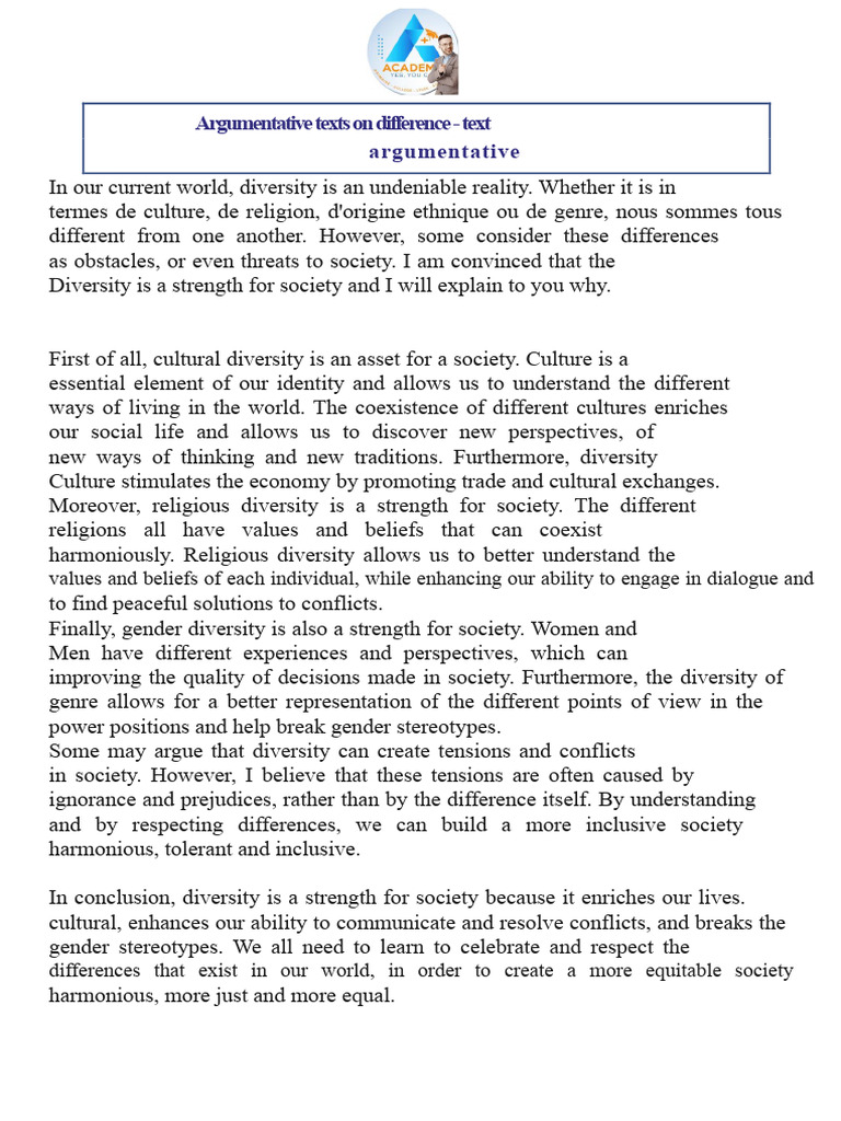 Argumentative Texts On Difference | PDF